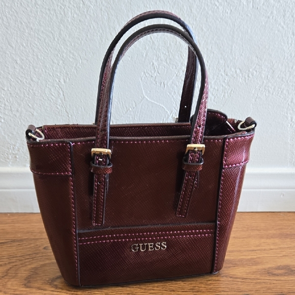 Guess | Bags | Guess Burgundy Leather Mini Tote Bag | Poshmark